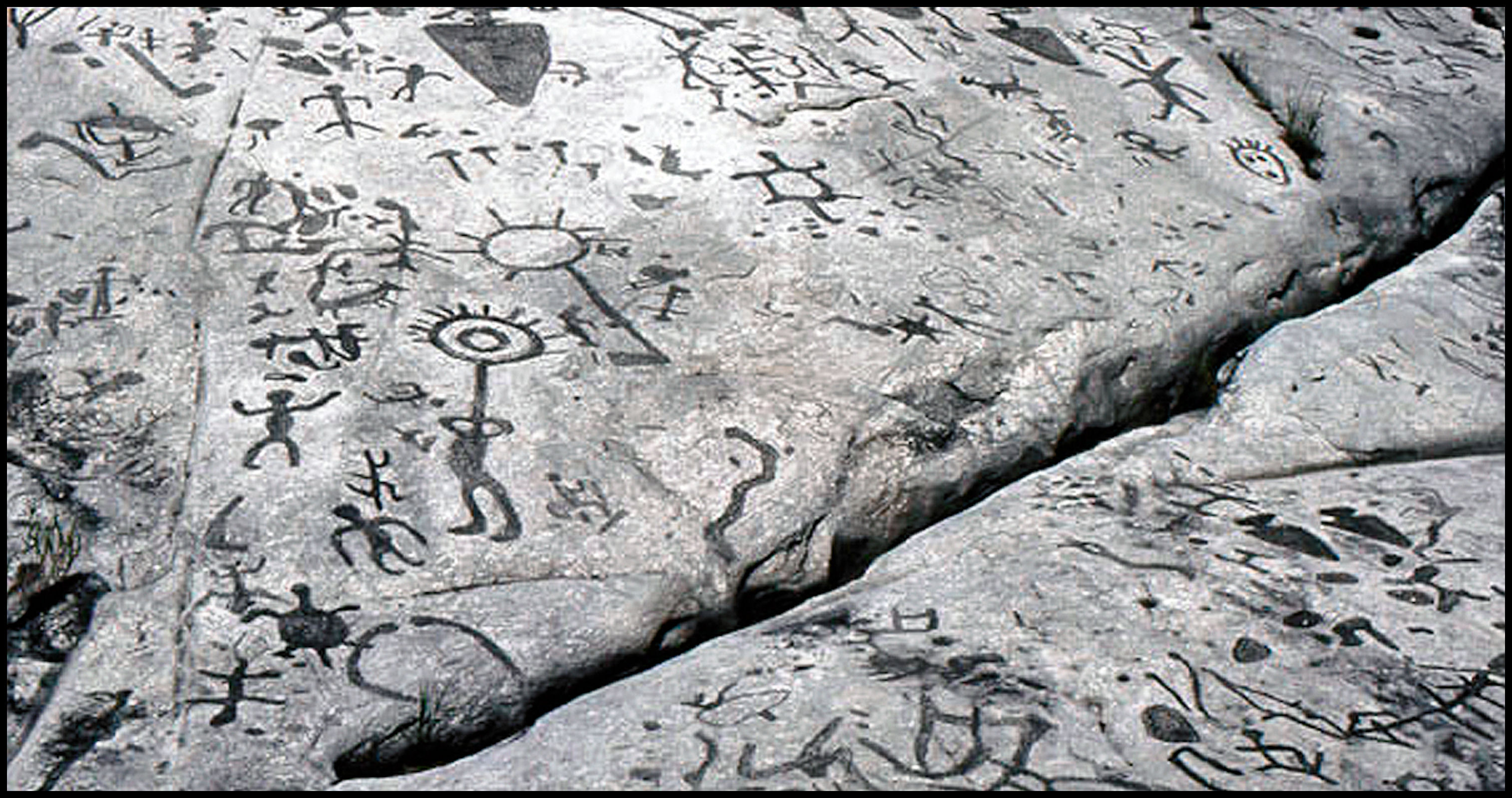 Symbols at several North American petroglyph sites, originated in the ...
